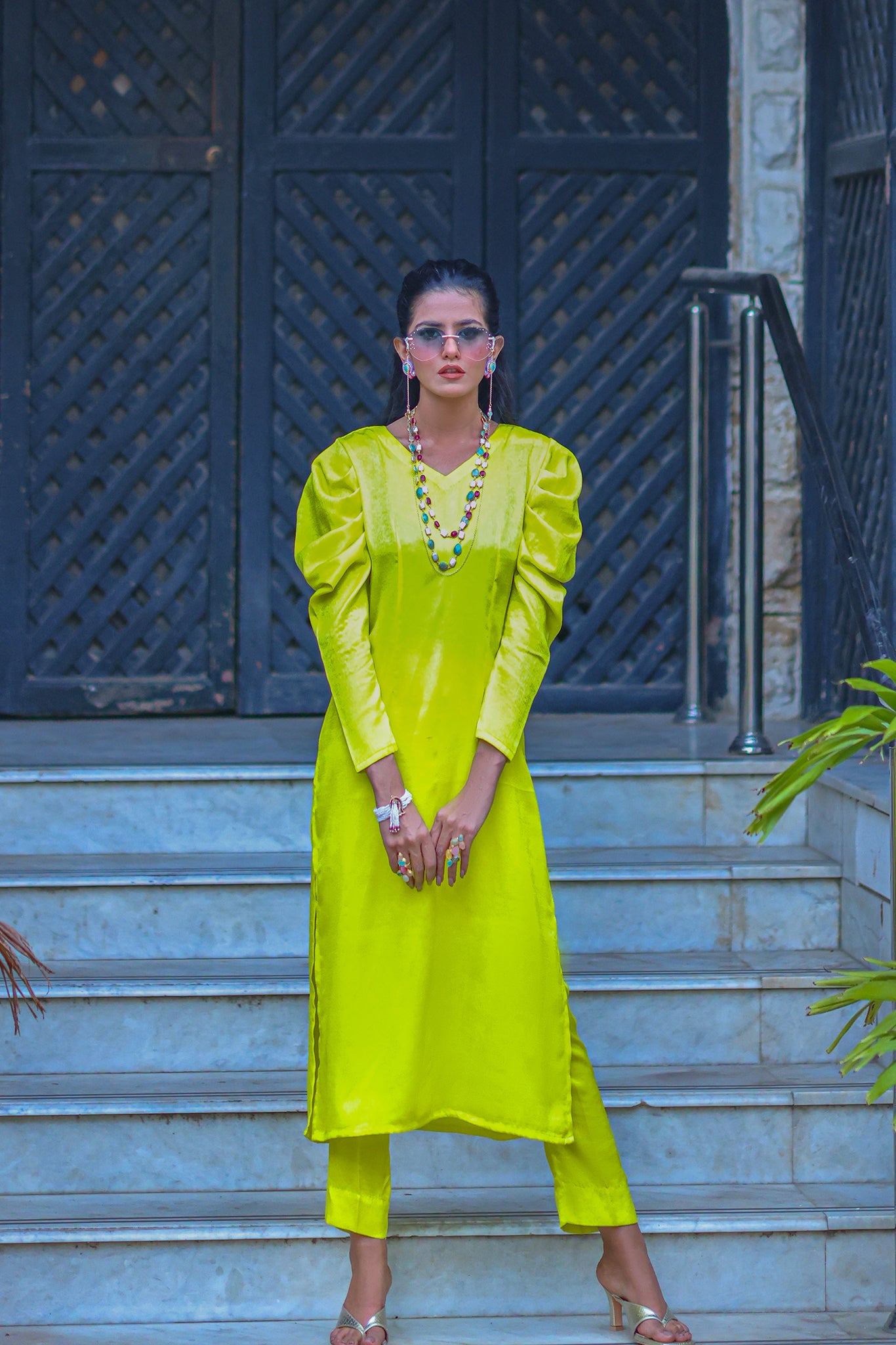 Neon Diva Dress: Eastern Radiance, Unforgettable Impact.